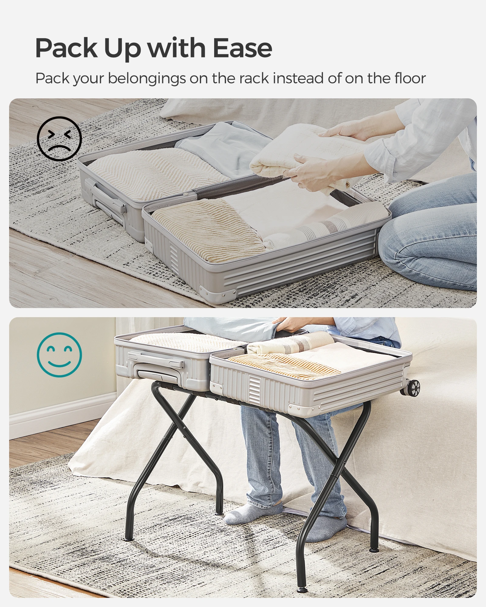 Songmics Metal Folding Luggage Rack Heavy Duty Suitcase Stand Hotel ...