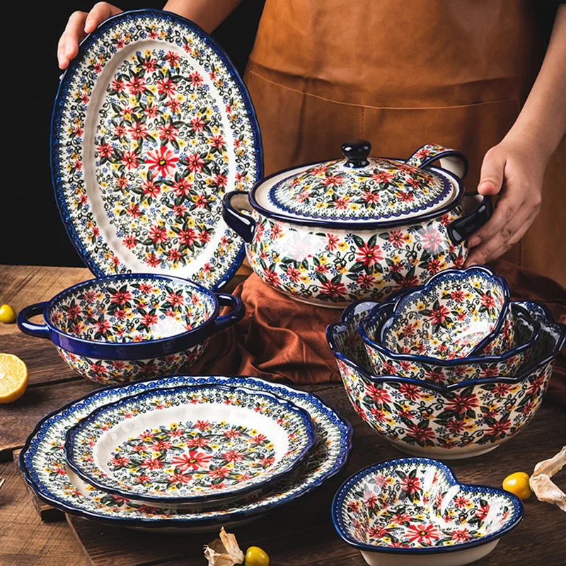 Retro Bohemian Daisy Floral Under Glazed Dim Sum Plates And Bowls Set ...