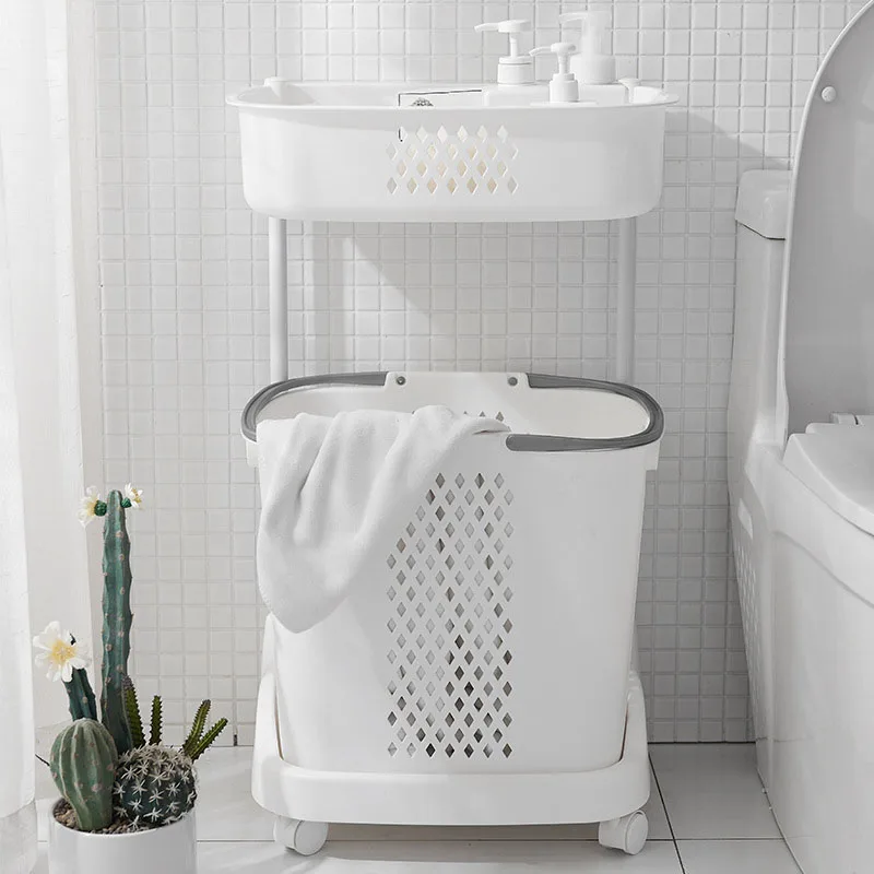 Multilayer Trolley Removable Laundry Bathroom Basket With Wheels ...