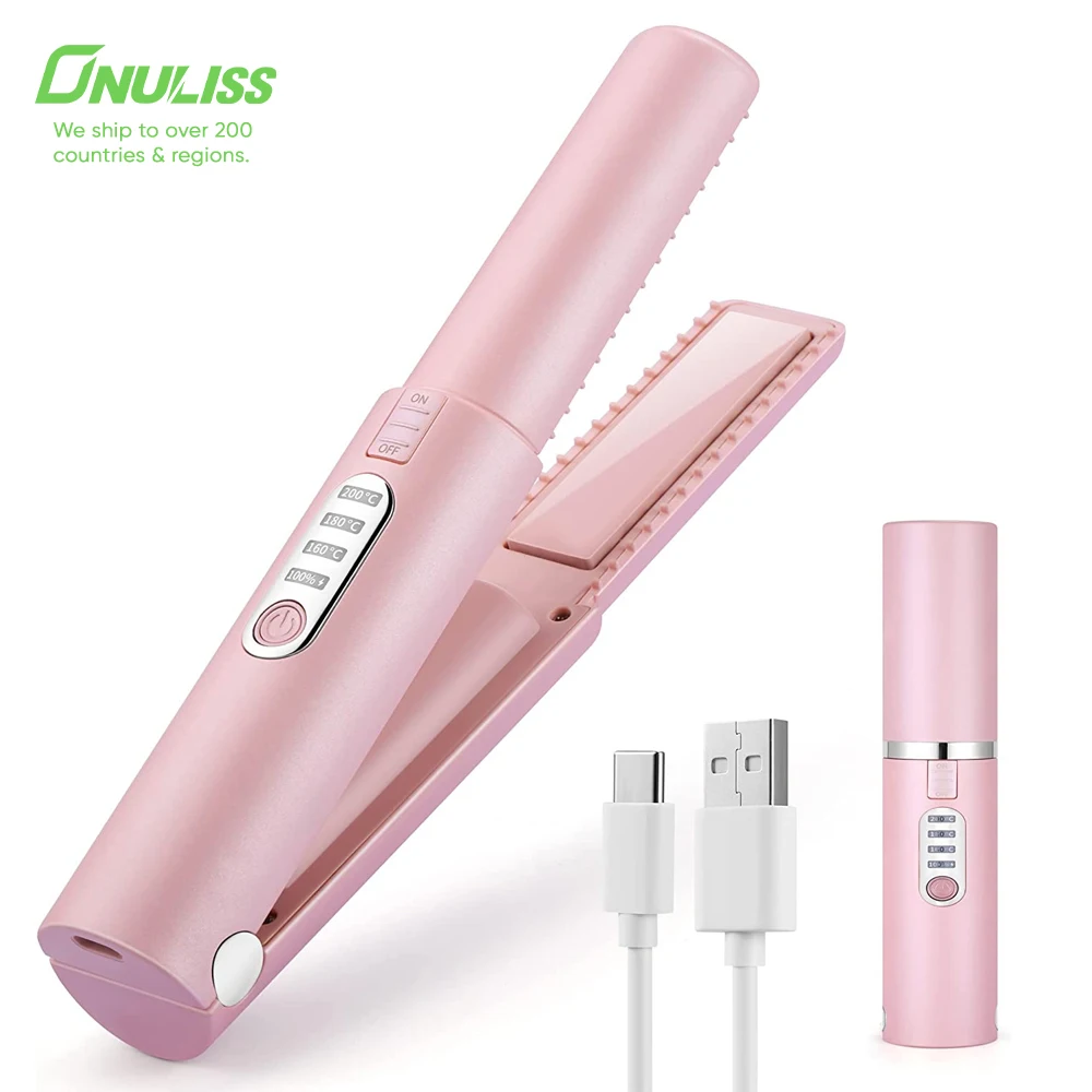 Wireless Cordless Mini Hair Straightener Curler Ceramic Fast Heating Plate Flat Irons Negative Ion Straight Styling Tool