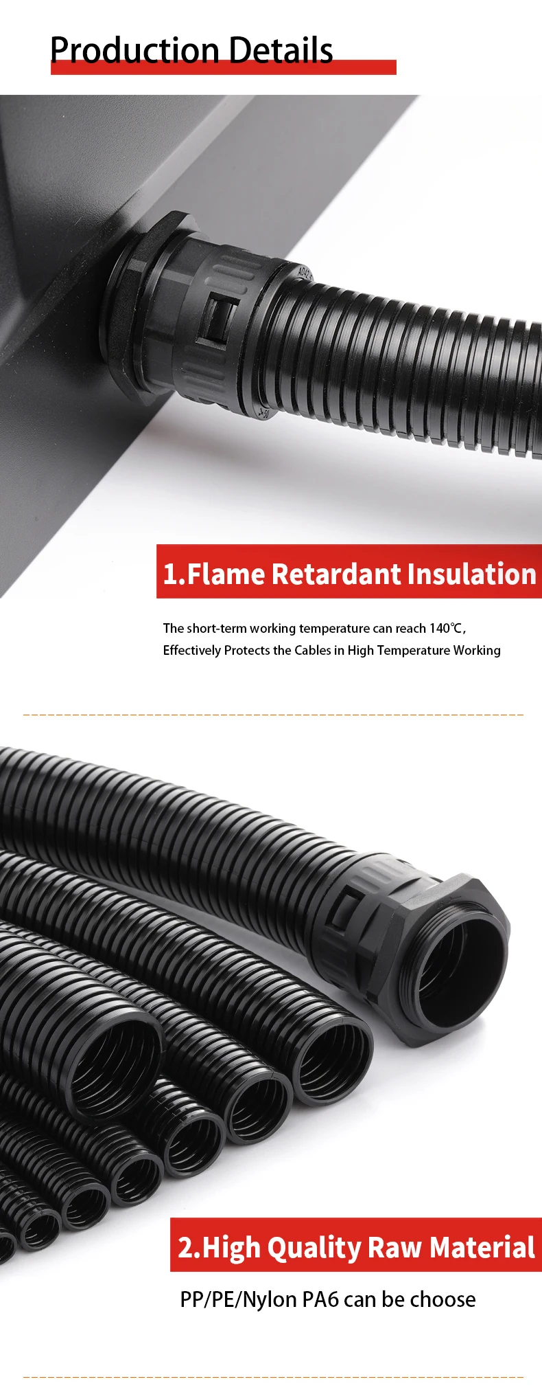 Durable PA66 Corrugated Pipe - Flexible Protection Hose