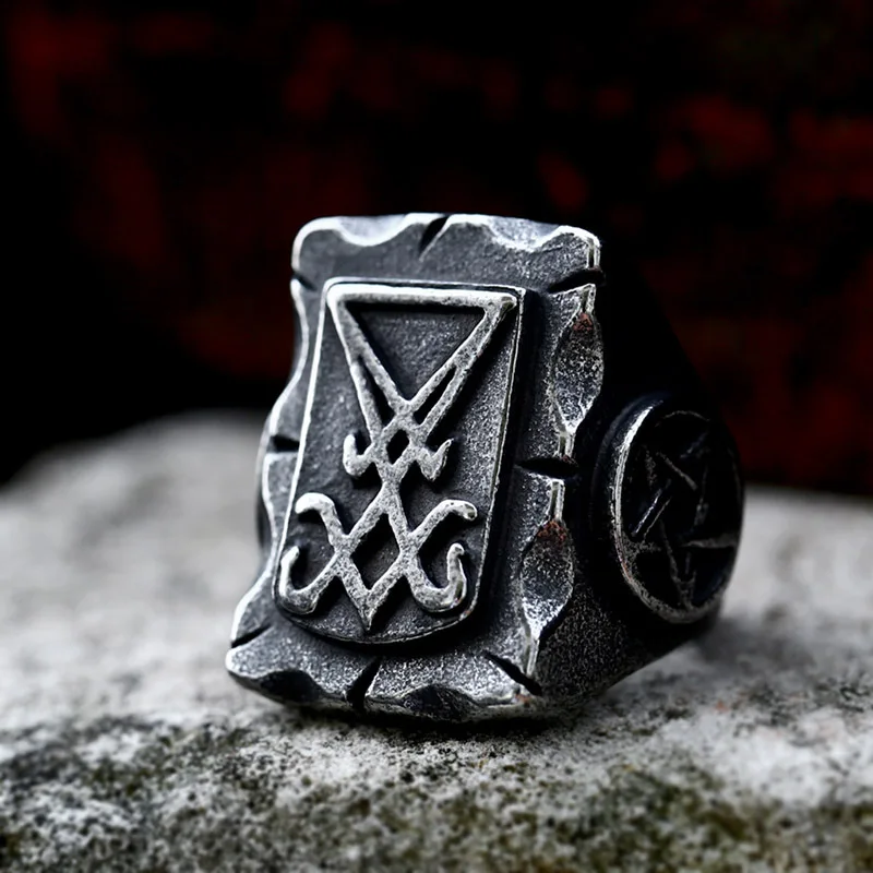 Stainless Steel Satan Ring Vintage Lucifer Signet Ring Men Women - Buy ...