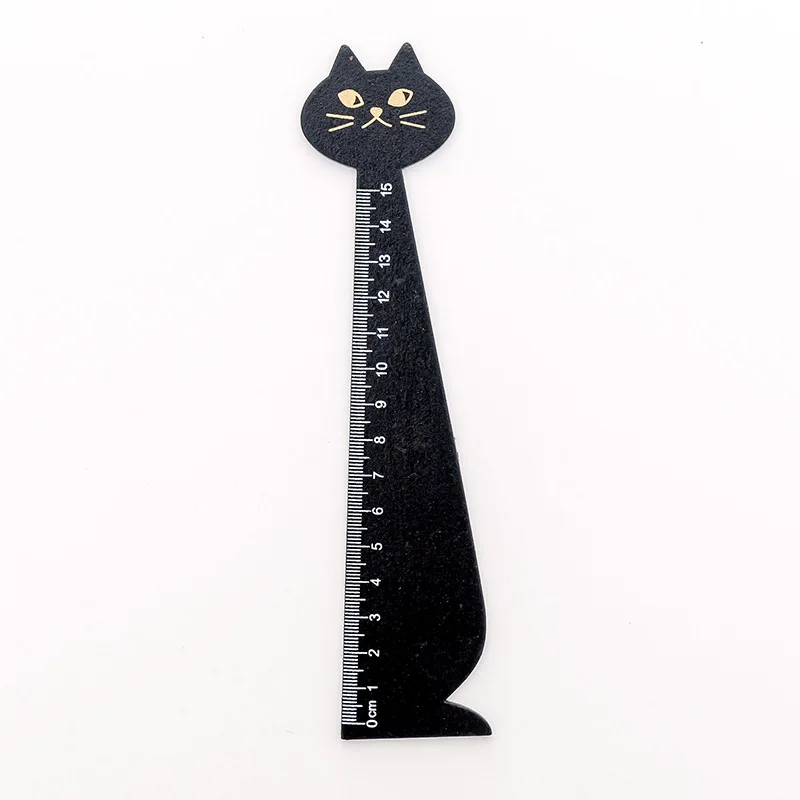 15cm Cute Cat Wooden Ruler Black Brown Kitty Divider Ruler for School ...