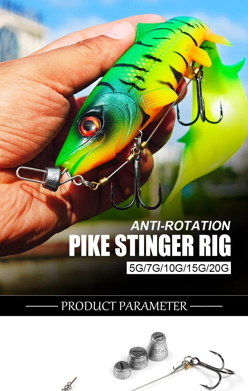 Spinpoler The Pike System Stinger Rigs With Lead Weight Sinker Curltail ...