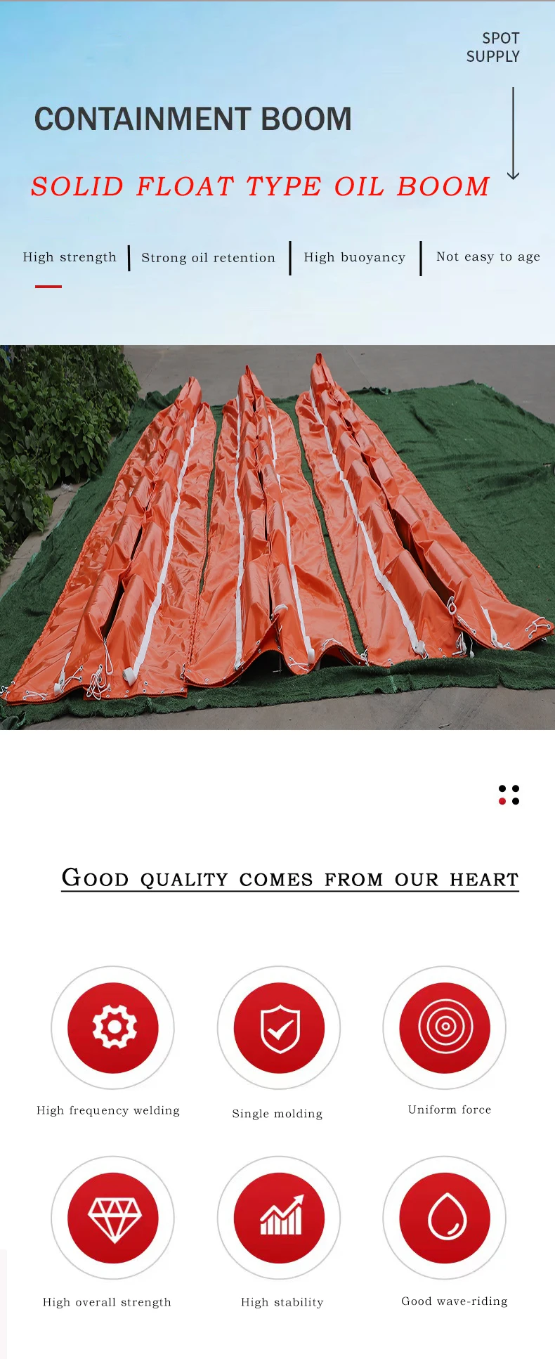 PVC Inflatable Oil Spill Containment Boom - Seaweed Fence Barrier