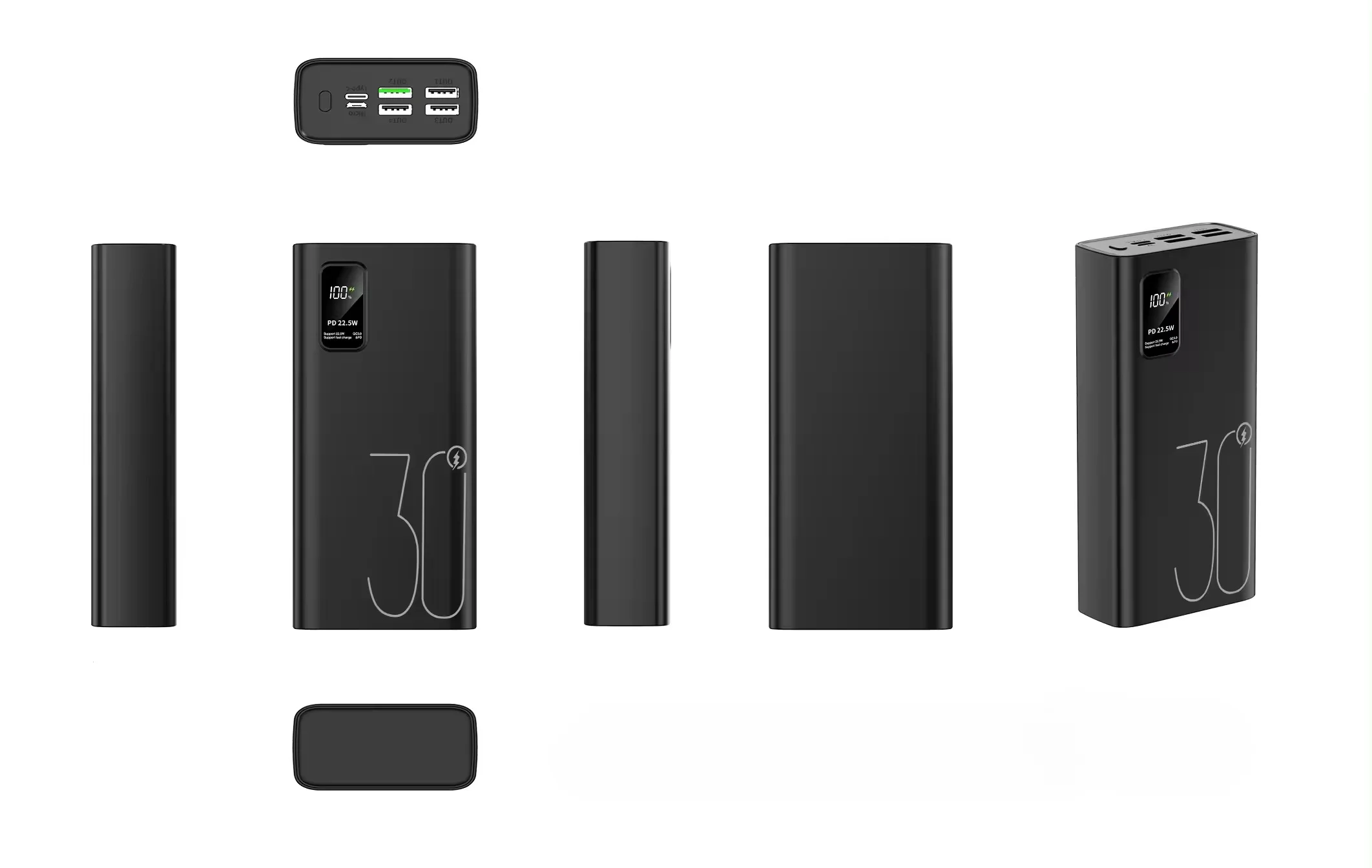 30000mah Power Bank with 4 USB Type-C Outputs - Fast Charging