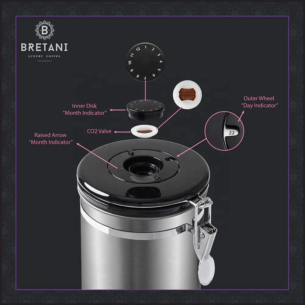 Vacuum Coffee Bean Container - Stainless Steel Canister