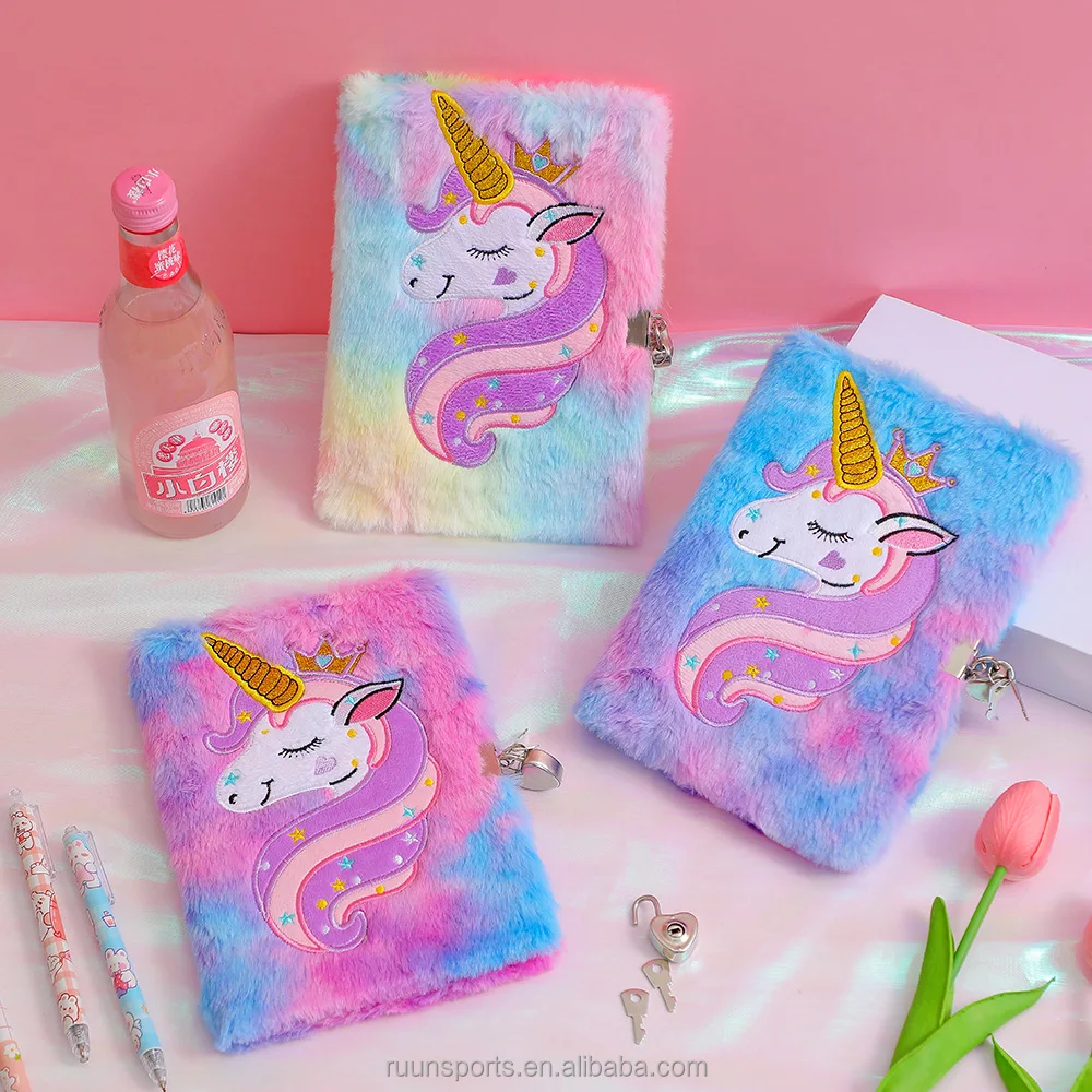 Ruunjoy Unicorn Fur Notebook Plush Note Pad Dairy Book With Lock Small ...