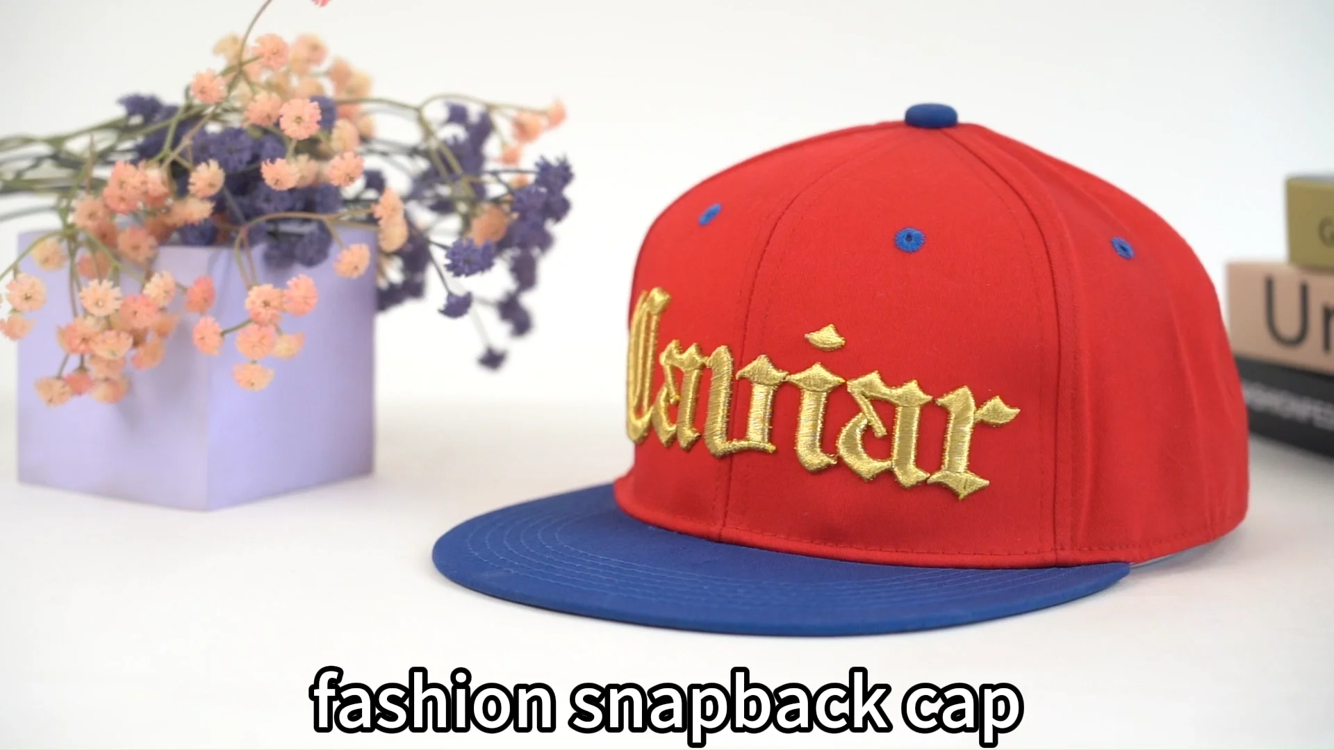 Custom Flat Brim Black 6 Panel Snap Back Baseball Hats Gold Metal Plate ...