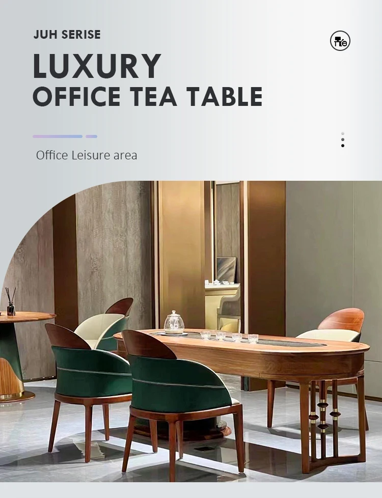 Wooden Reception Desk Long Square Tea Table Set Walnut Color Coffee ...