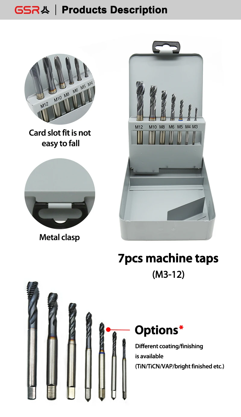 7pcs Metric DIN371/DIN376 Spiral Flute Machine Tap Set Metal Cutter Thread Cutting Tool Set M3 ...