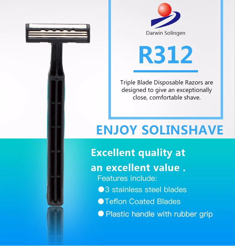 Wholesale 3 Blades Disposable Razor with Rubber and Plastic Handle for ...