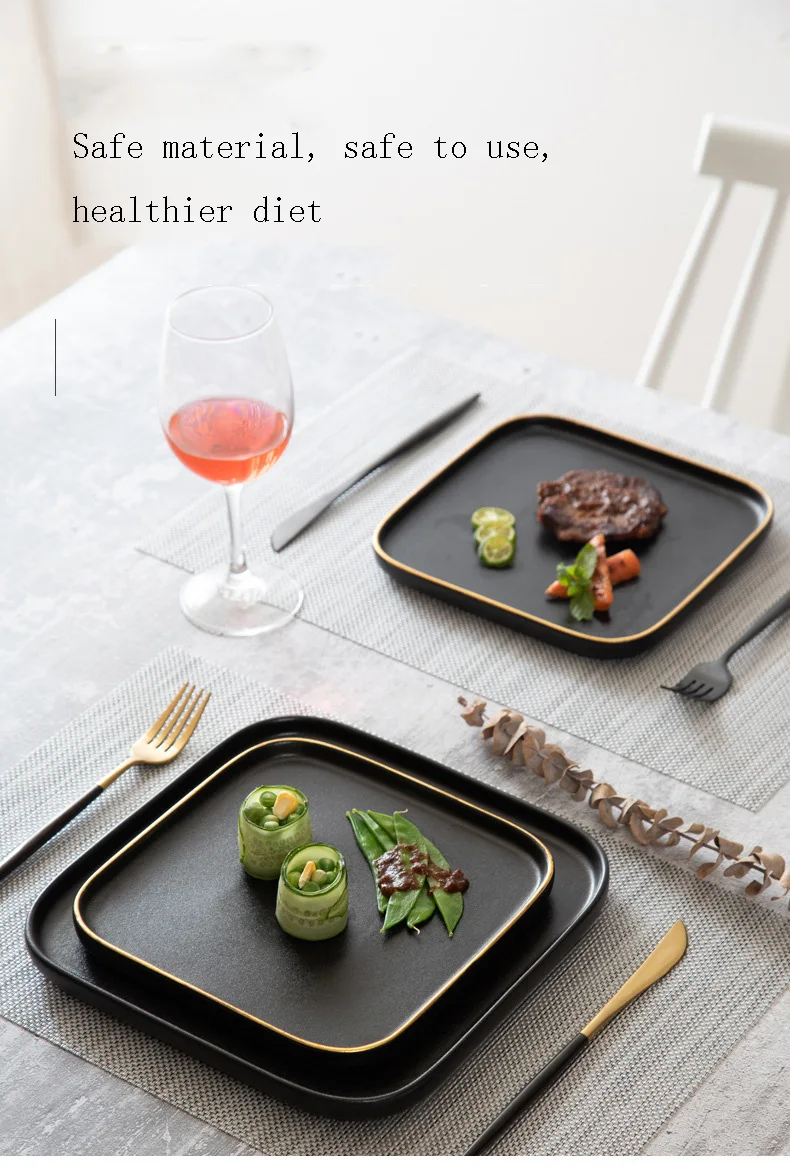 Black Gold Rim Ceramic Plate Gold Rim Ceramic Plate Set Luxury Ceramic ...