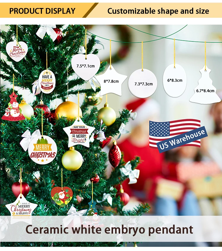 Usa Warehouse New 2 Inch Heart Round Snowflake Car Hanging Christmas ...