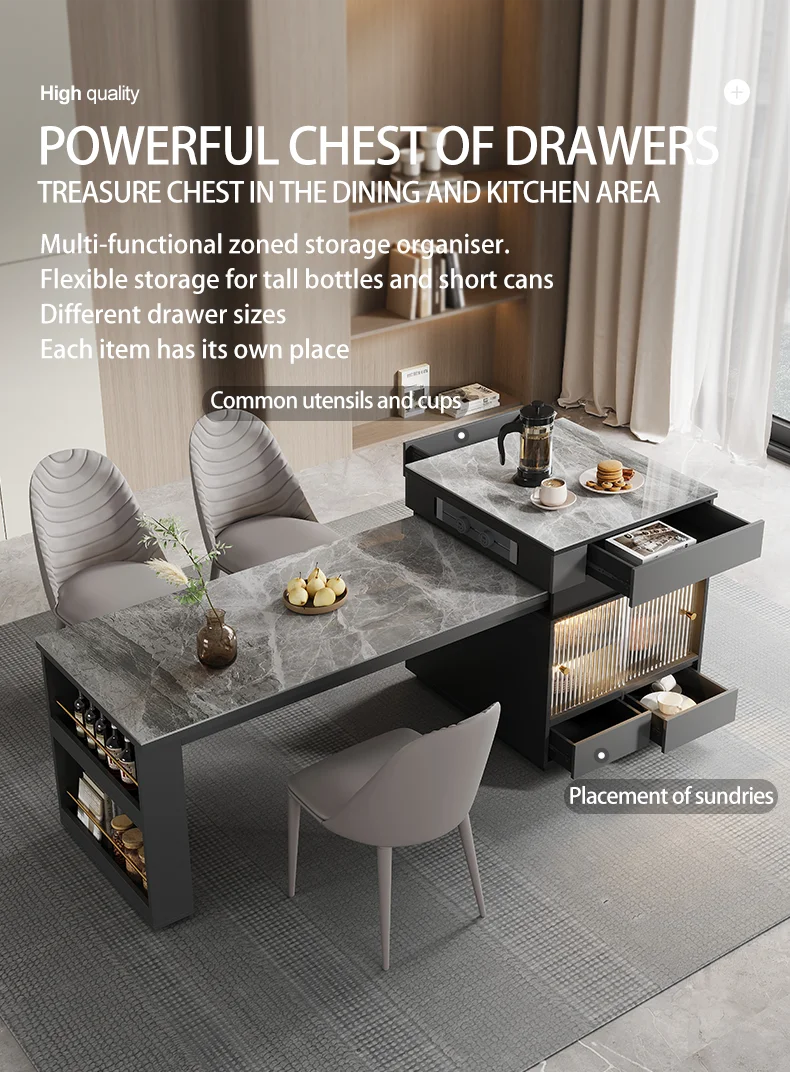Light Luxury Modern Slate Island Dining Table - Extendable ...