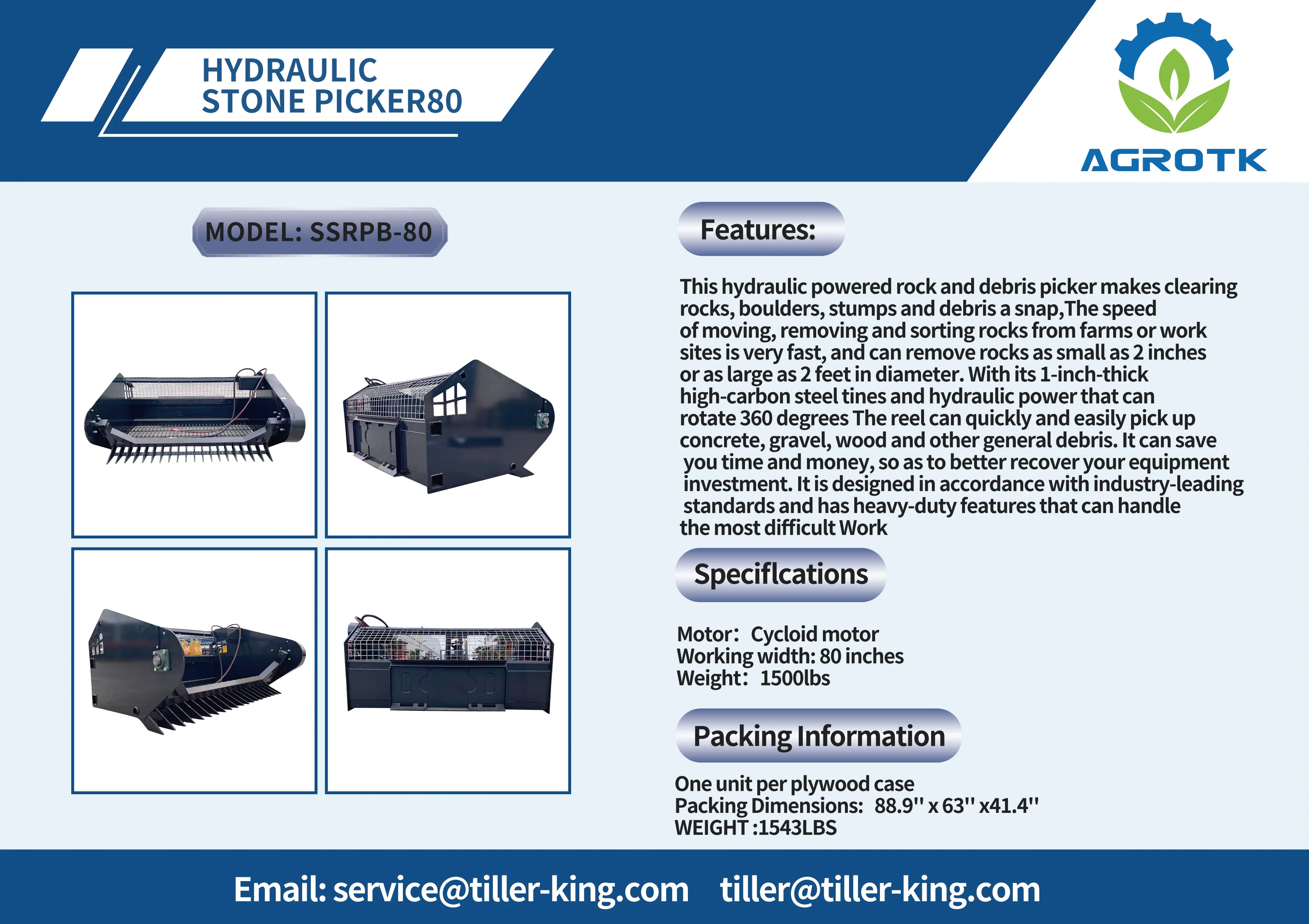 Skid Steer Rock Picker Bucket - Hydraulic Powered Debris Removal
