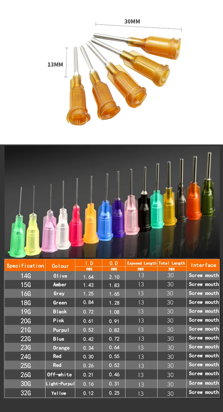 14g-32g 1/2" Plastic Syringe Needle Tip For Industrial Use - Oem