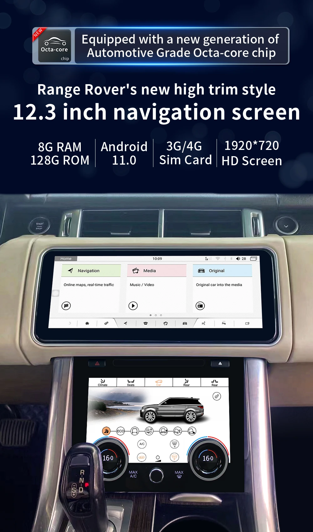 12.3" Car Android Navigation For Land Range Rover Sport L405 2014-2017 ...