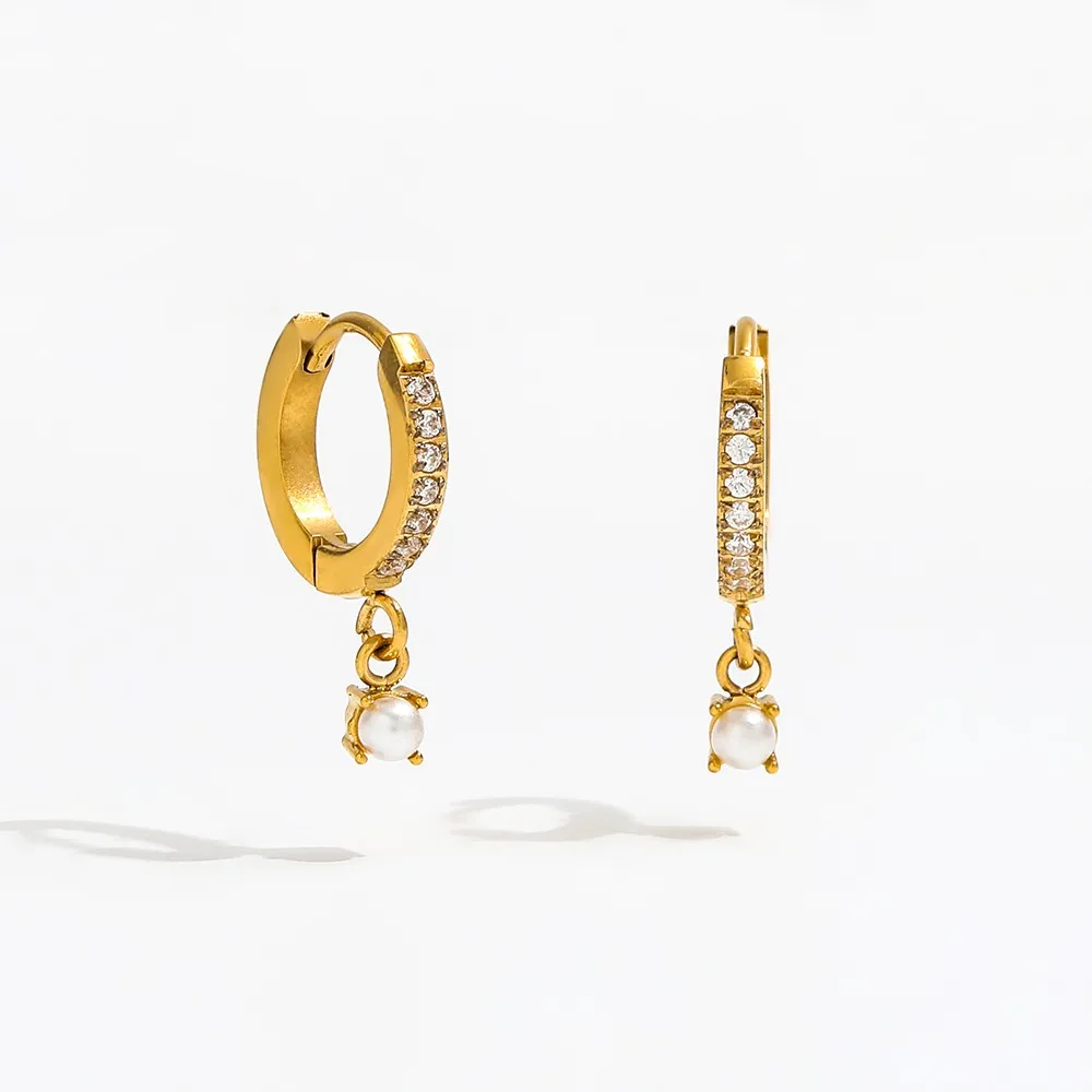 Trendy PVD 18K Gold Plated Zirconia Pave Huggie Shell Cross Butterfly ...