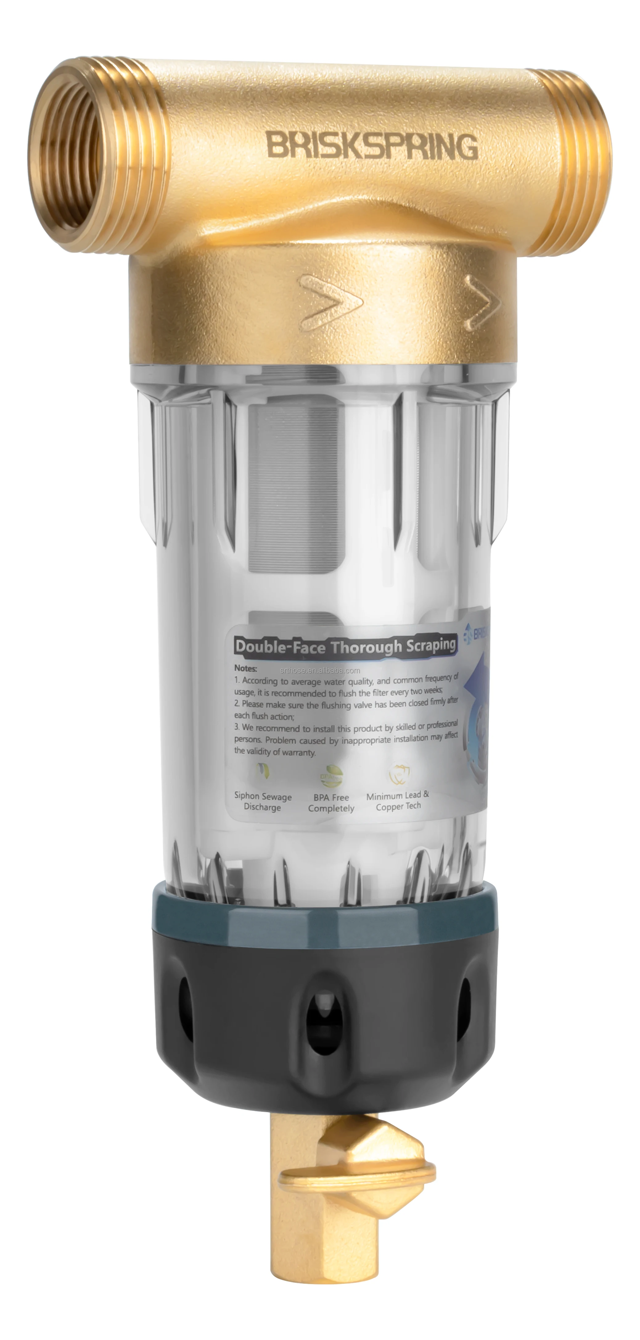 Whole House Water Sediment Filter With Scraper & 40 Micron Mesh