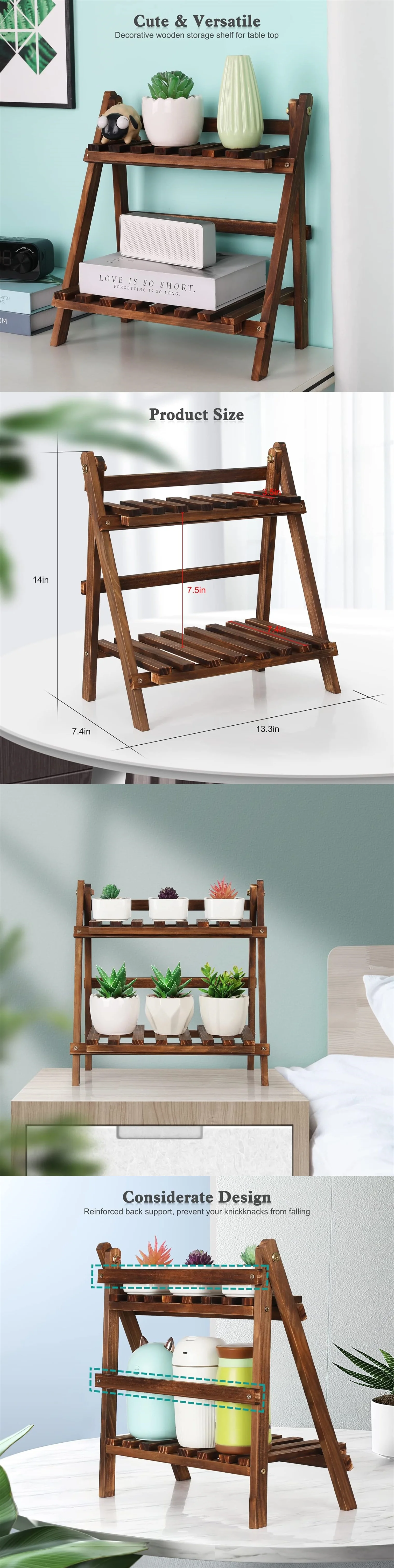 2 Tier Tabletop Plant Stand - Sustainable Wood Organizer