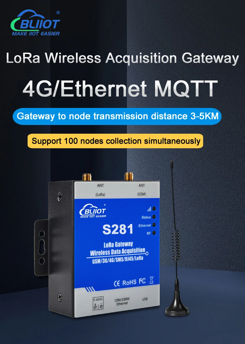 4G Wireless Collection Data Lora to MQTT Lora Gateway