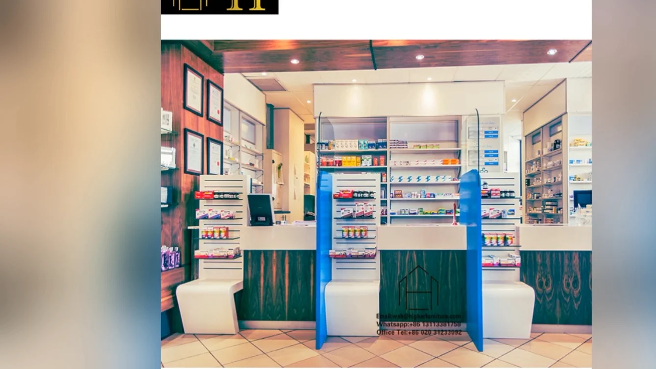 Modern Medical Shop Counter Design Wooden Display Cabinet Pharmacy ...