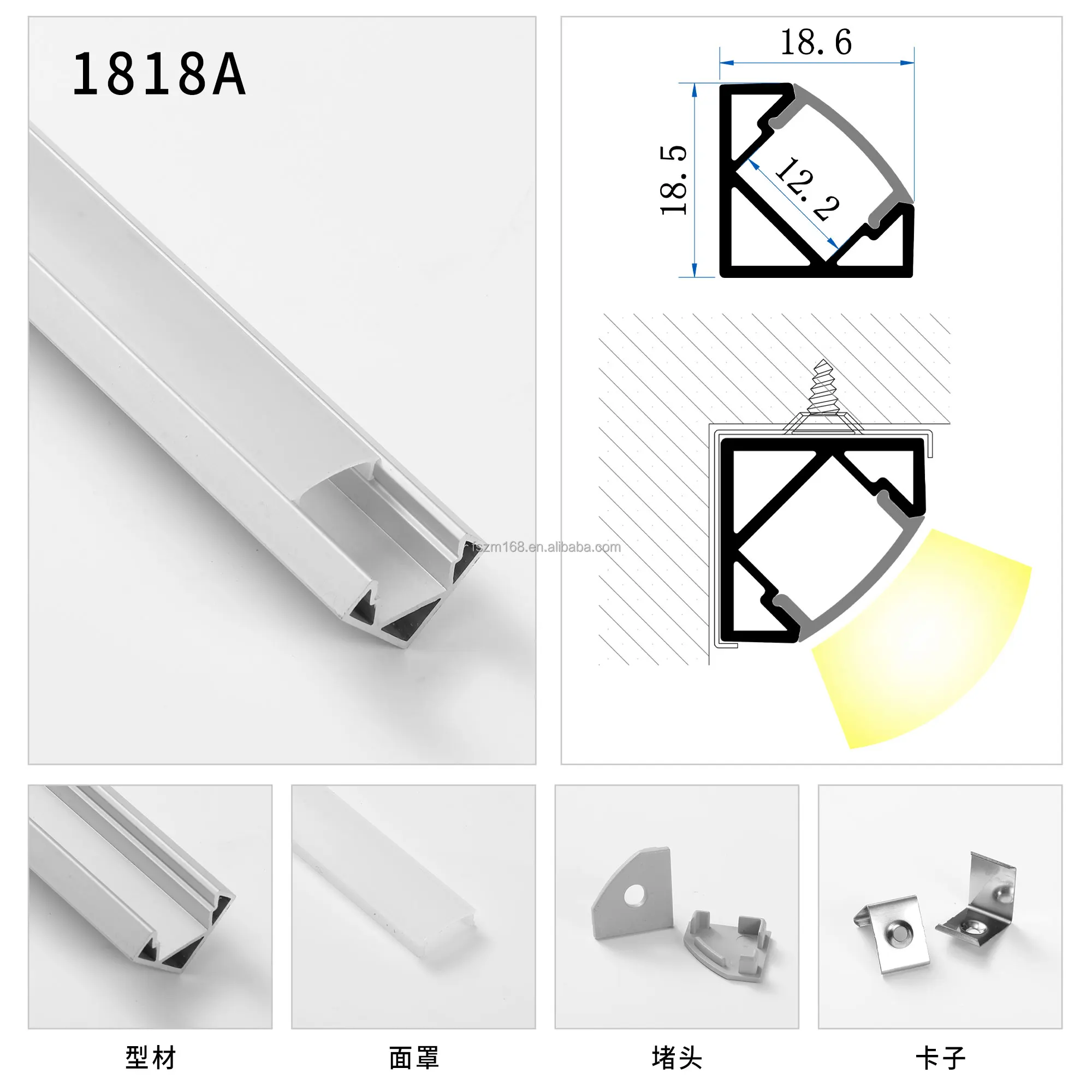 45 Degree Angle Extrusion Plastic Profile Led Lamp Plastic Cover For ...
