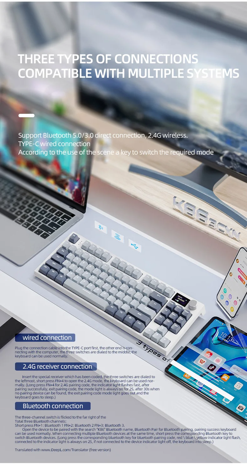 K86 Wireless Mechanical Keyboard - Multi-Key Anti-ghosting