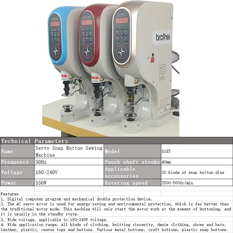 Automatic Snap Button Attaching Jeans Button Servo Machine