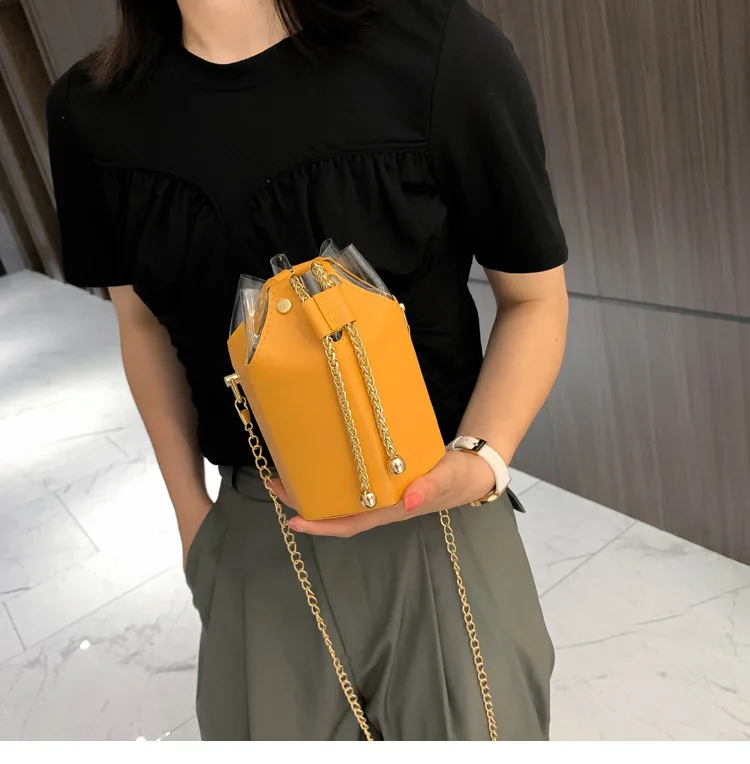 Wholesale Bucket Bag Cute Candy Splice Pu Chain Purse Drawstring ...