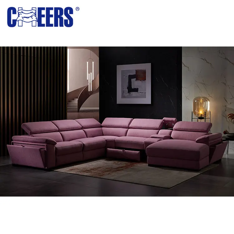 Manwah Cheers Living Room Sofa Euro Fabric Pink Wood Modern 7 Seater ...