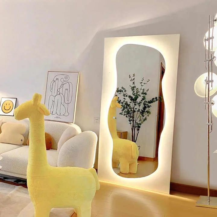 Full Body Aluminium Frame Stand Large Arched Mirror Decorative Floor ...