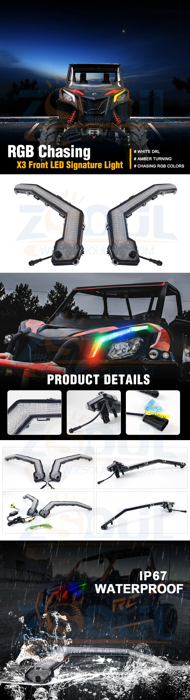Maverick X3 RGB Front LED Signature Lights for Can Am Maverick X3 XDS ...