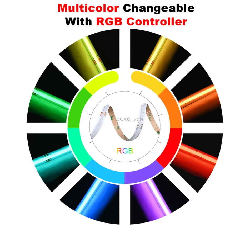 Coxo Rgb Cob Led Strip Light 3 Years Warrant Ce Rohs Ul 12v 24v Cob Rgb ...