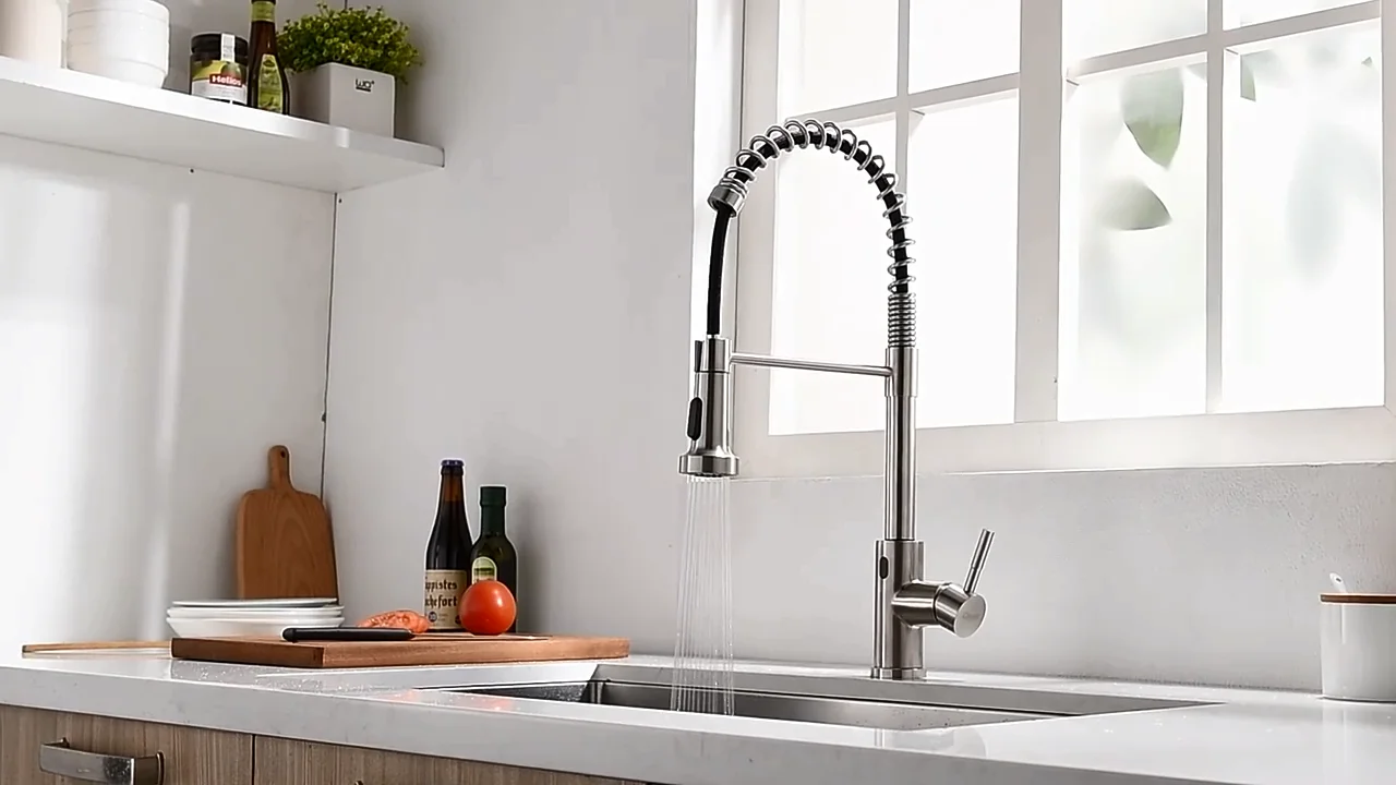 Brushed Nickel Deck Mounted Touch Pull Out Kitchen Sink Faucet With ...