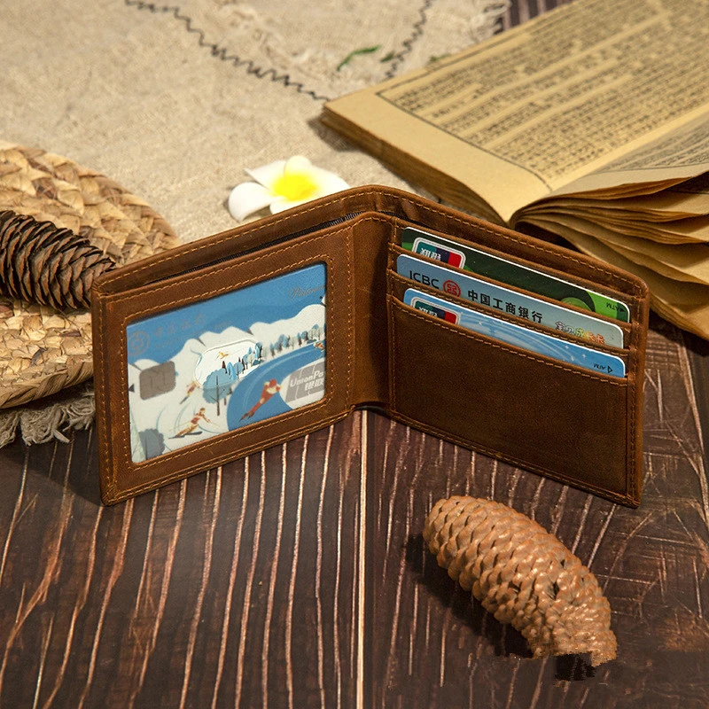 Crazy Horse Coffee Wallet for Men Real Leather Mens Bifold Wallet RFID ...