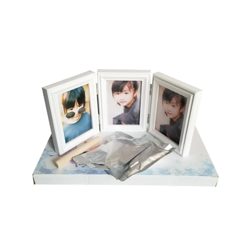 Foldable Triple Wooden Mdf Baby Footprint Handprint Photo Frame For ...
