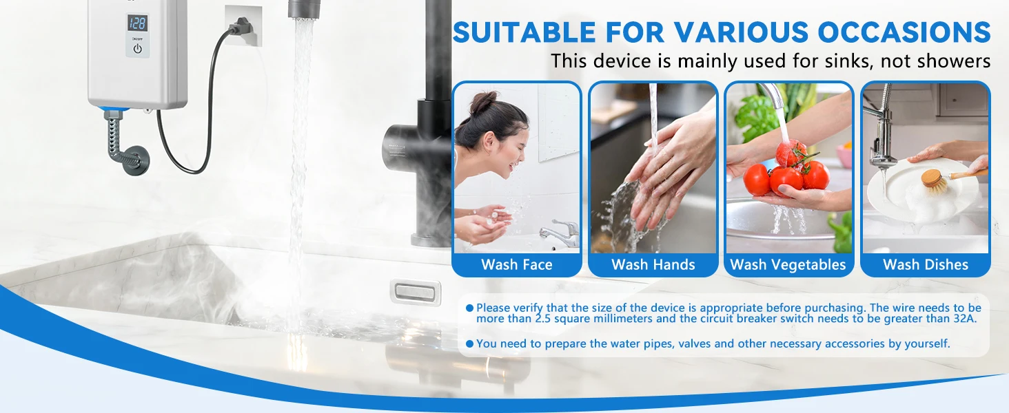 3000W Tankless Water Heater 110V, Digital Display White, Instant Hot ...