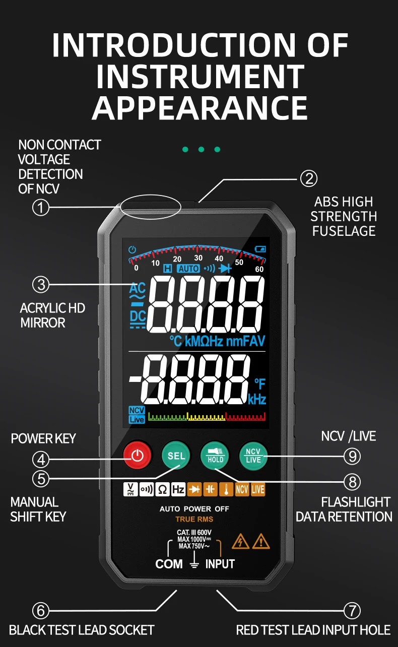 Mastfuyi Professional High Precise 6000 Counts 1000v Ac Dc Digital ...