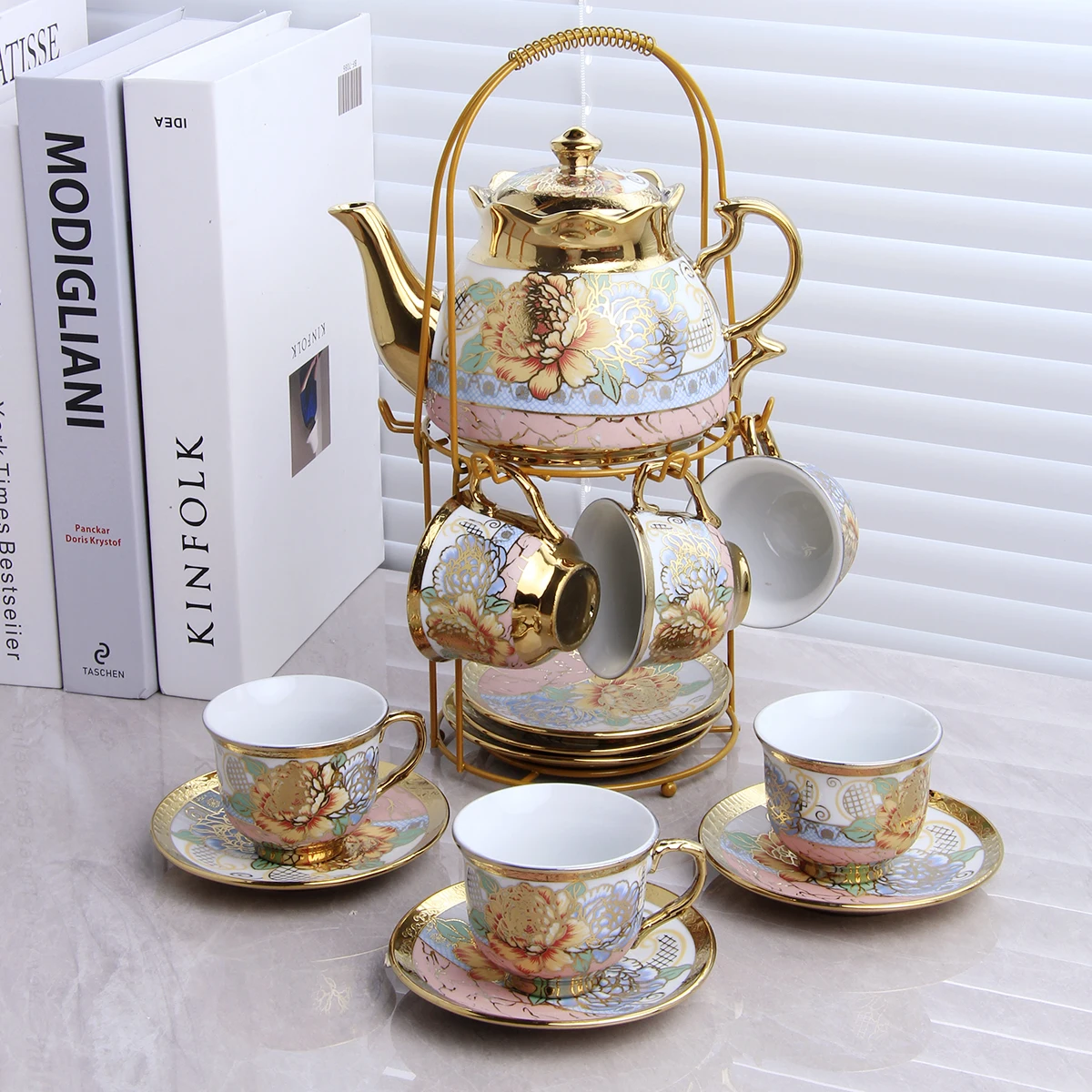 Vintage Ceramic Afternoon Tea Teapot Set French Vintage Flower Gold ...