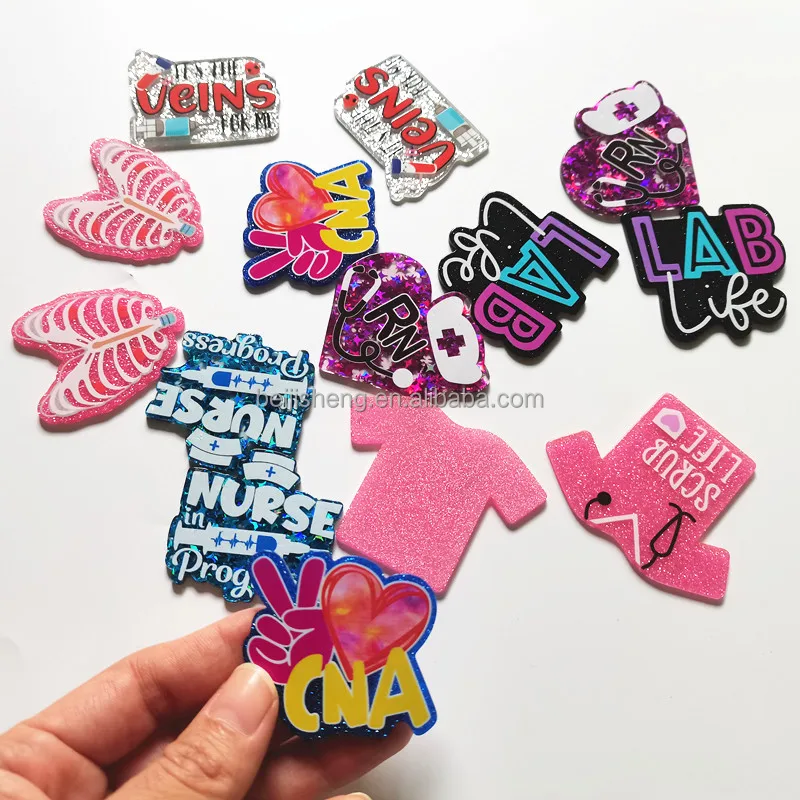 Flat Back Acrylic Pink RN BSN Badge Card Glitter Nurse Badge Reel