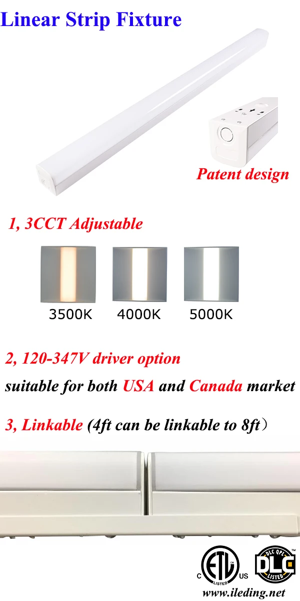 ETL DLC Premium Linear Led Batten Strip Light Fixture Tube With 3CCT ...