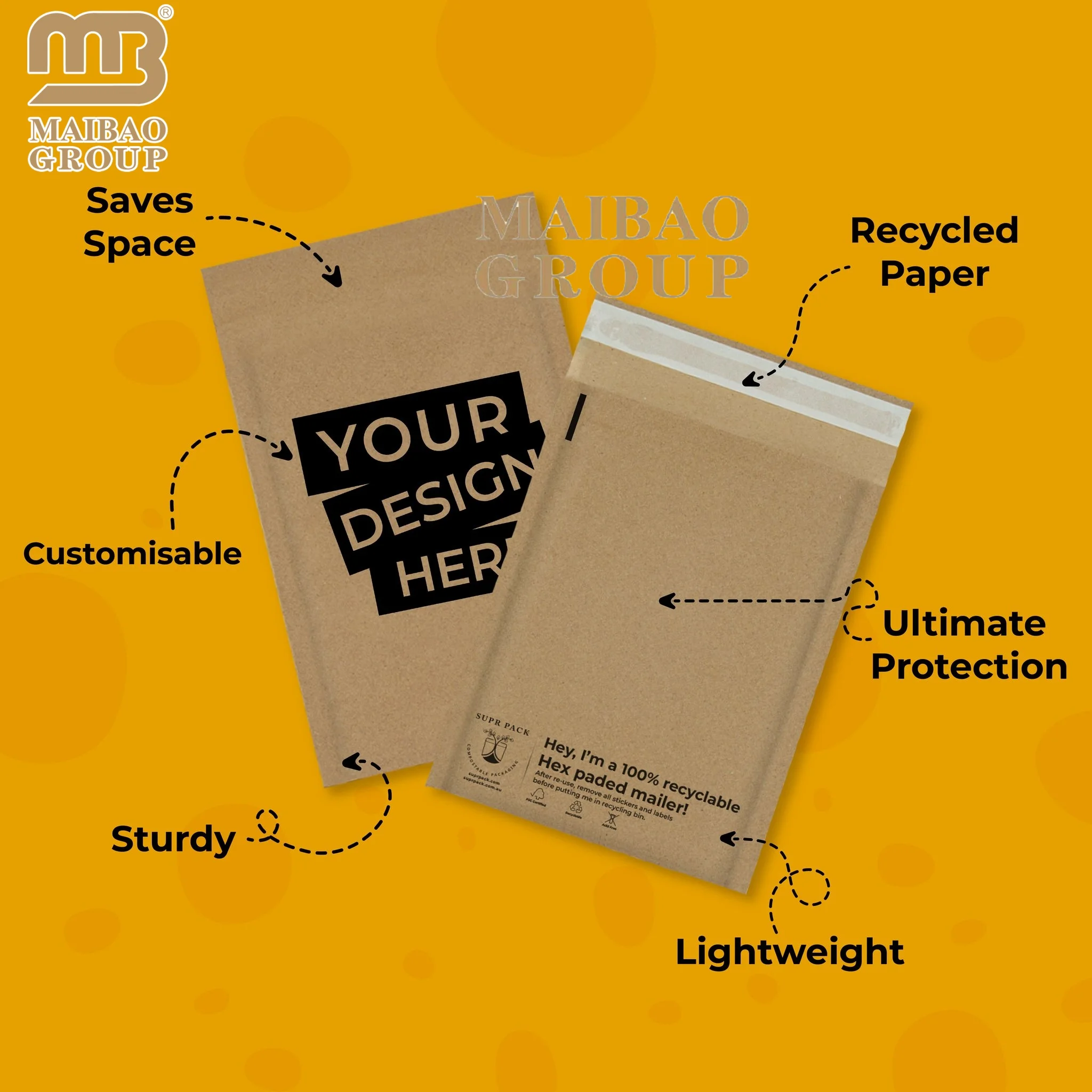 Reusable Packaging Kraft Paper Poly Envelopes Mailer Seal Shipping Bags ...