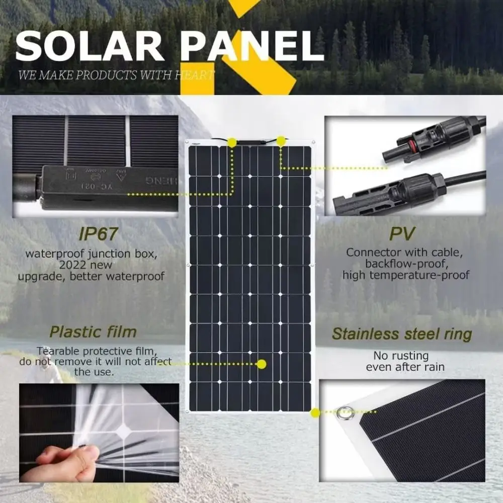 2mm Thin Film Solar Cell Black Flexible Photovoltaic Solar Panel 50w 100w 150w 200w For Car Roof ...