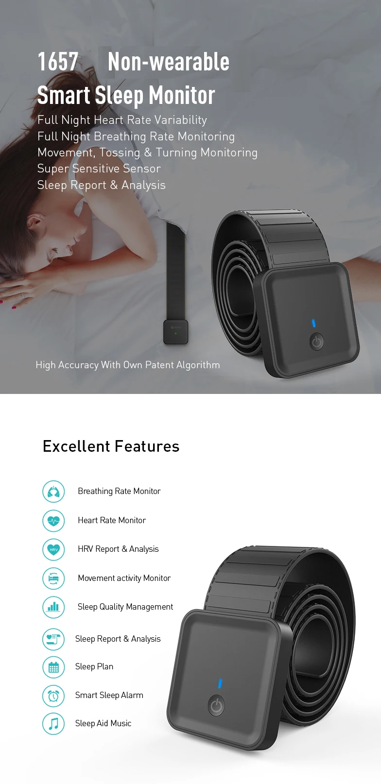 Blue Tooth Bed Smart Sleep Monitor - Track Quality & HR