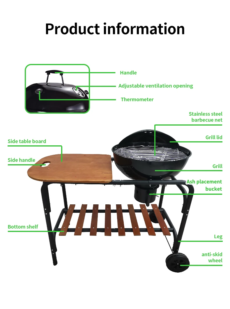 Outdoor Barbecue Trolley Grill BBQ Smoker Big Oil Drum