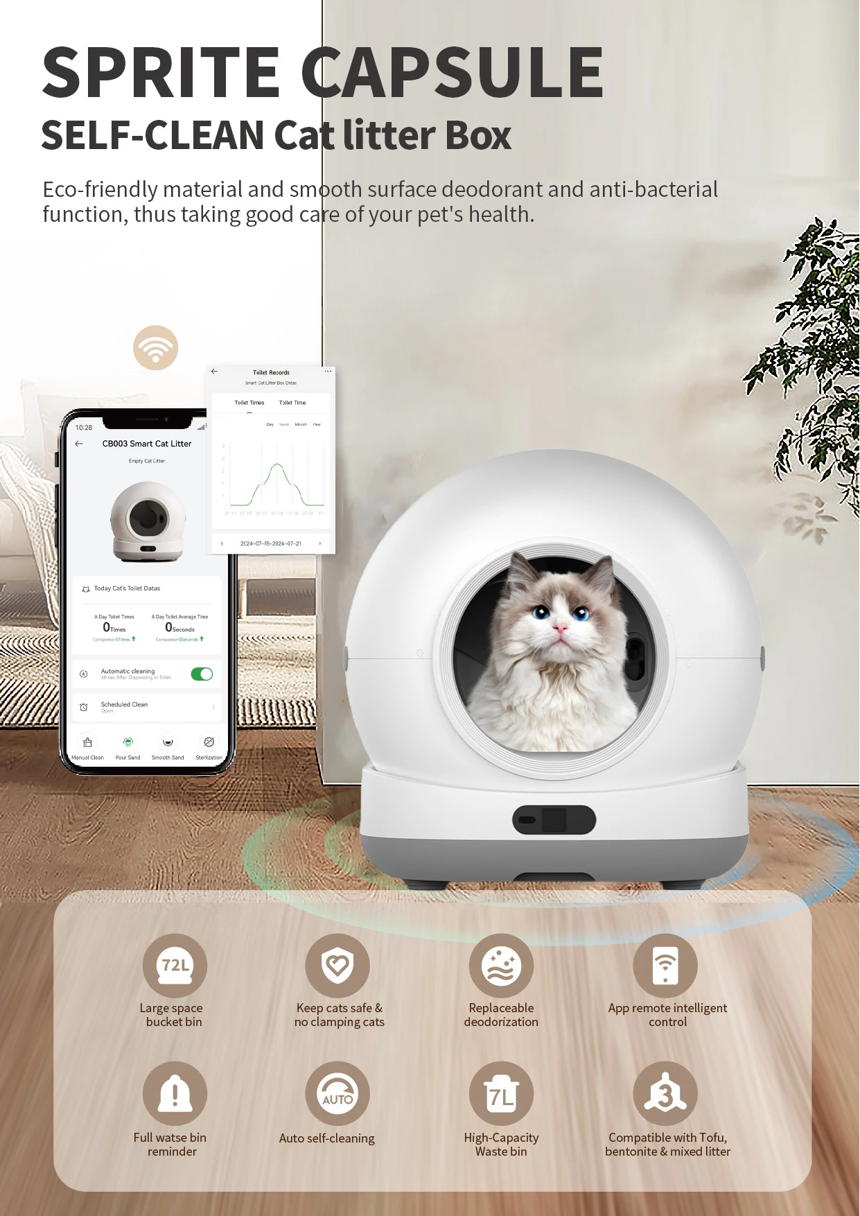 OEM Tuya App Control Smart Cat Litter Box - Self Cleaning