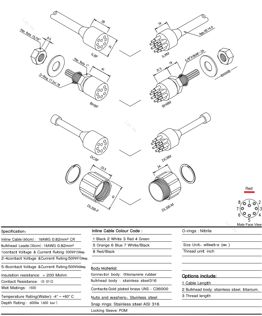 Bh8m Submarine Bulkhead 8 Pin Male Connectors Waterproof Seacon ...