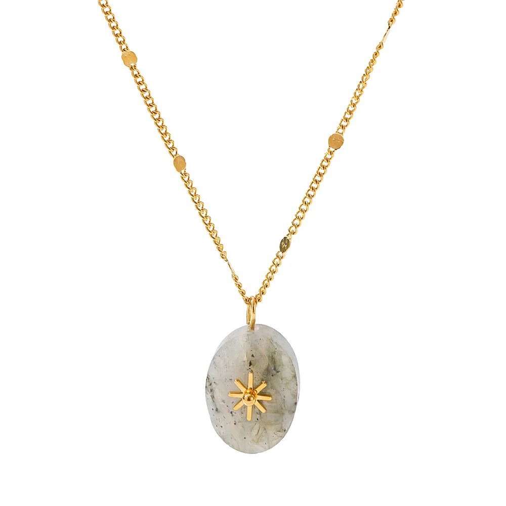 Green Natural Stone Pendant 18k Pvd Gold Plated Stainless Steel ...